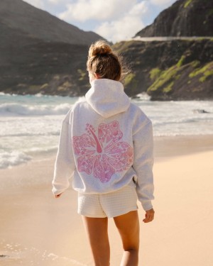 Heather Cloud Pink Palm Puff "Hawaii Hibiscus" Hoodie | NZ0000005